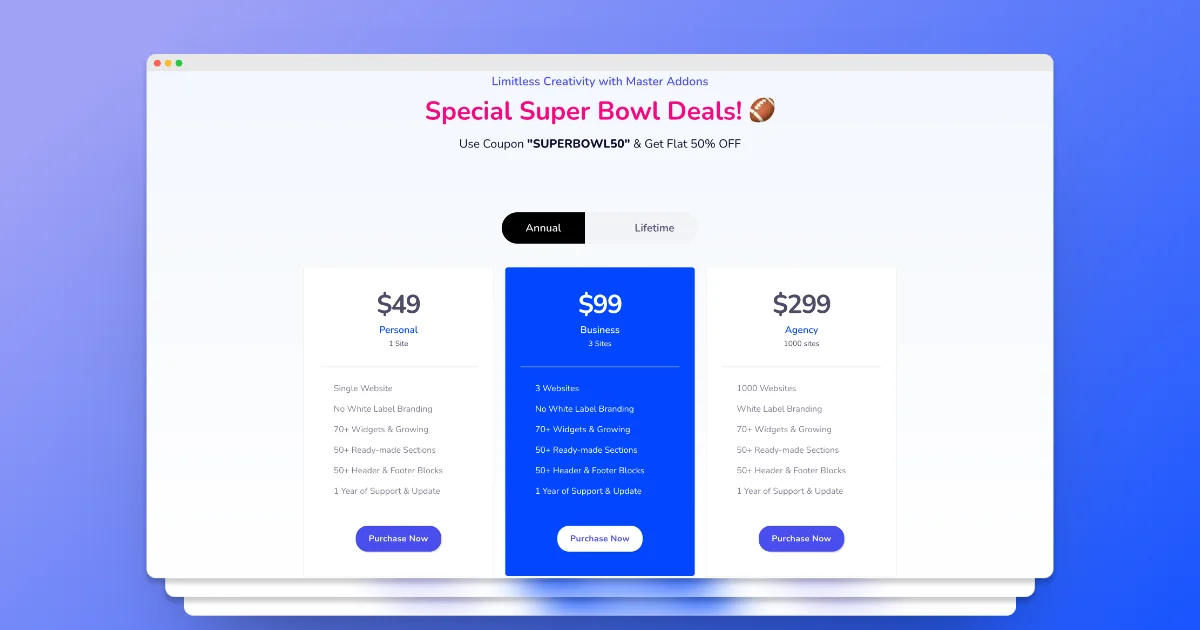 Master Addons For Elementor Plugin Pricing